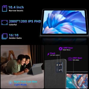 2024 Newest Android 12 Tablet, 10.4 inch Tablet, 16GB+128GB Tablet with 1TB Expand, Octa Core Processor Android Tablets, 2000 * 1200 FHD, 2.4G/5G WiFi 6, 7000mAh, BT 5.0, 5MP+13MP Dual Camera,Games