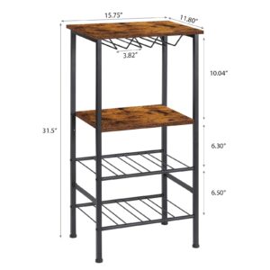 DOMYDEVM Wine Rack Table with Glass Holder Wine Rack Freestanding Floor Table with Wooden Brown Wine Rack Bar Industrial Wine Table for Living Room