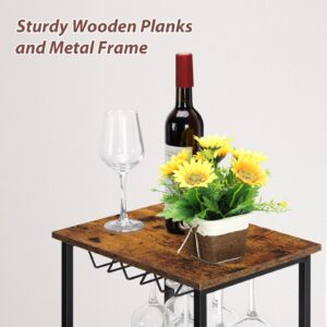 DOMYDEVM Wine Rack Table with Glass Holder Wine Rack Freestanding Floor Table with Wooden Brown Wine Rack Bar Industrial Wine Table for Living Room