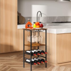 DOMYDEVM Wine Rack Table with Glass Holder Wine Rack Freestanding Floor Table with Wooden Brown Wine Rack Bar Industrial Wine Table for Living Room