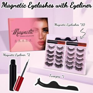 Magnetic Eyelashes with Magnetic Eyeliner Kit, Reusable Magnetic Lashes, 3D Natural Look False Eyelashes with Eyeliner and Tweezers, No Glue(10 Pairs) (Curl -4D)