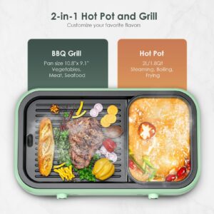 SEAAN Hot Pot Electric with Grill, Hotpot Pot Electric with Korean BBQ Grill Portable Removable Shabu Shabu Pot W/Non-Stick Pan, Temperature Control, for Indoor Outdoor Camping, Aluminum, 120V