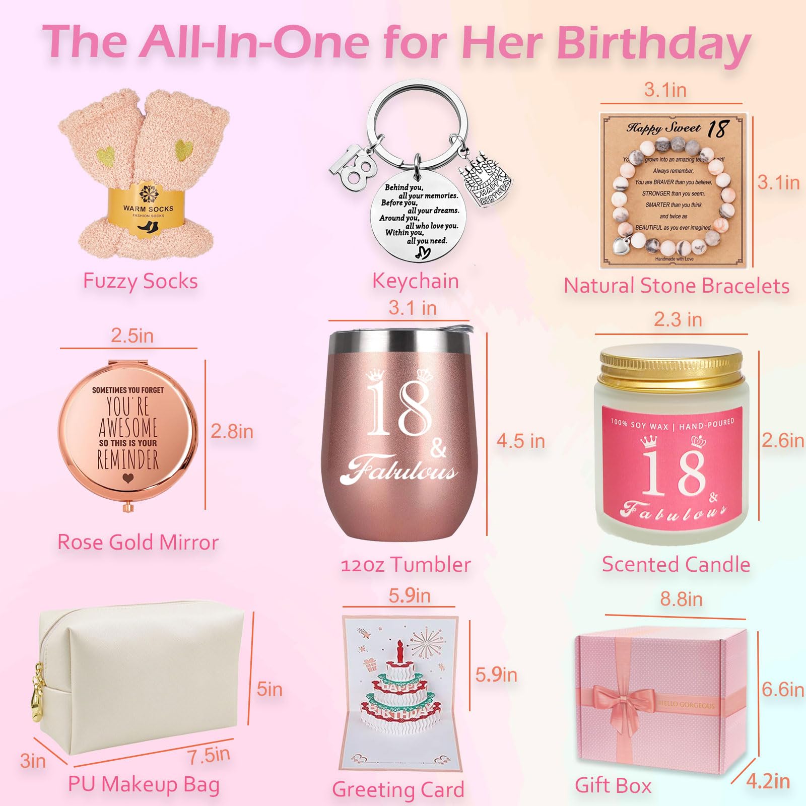 18th Birthday Gifts For Girls, 18 Year Old Girl Birthday Gifts, Happy 18th Birthday Basket Gifts Box for Best Friends Female Daughter Sister Her Girlfriend Coworker Bestie Women Birthday Unique