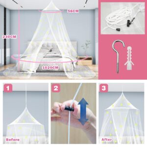 Daksha Princess Bed Canopy for Girls with Glowing Stars, Bed Curtains for Kids, Ceiling Tent, White Room Decor, Fits Twin, Full and Queen Size Beds