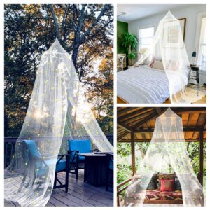 Daksha Princess Bed Canopy for Girls with Glowing Stars, Bed Curtains for Kids, Ceiling Tent, White Room Decor, Fits Twin, Full and Queen Size Beds