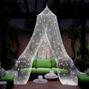 Daksha Princess Bed Canopy for Girls with Glowing Stars, Bed Curtains for Kids, Ceiling Tent, White Room Decor, Fits Twin, Full and Queen Size Beds