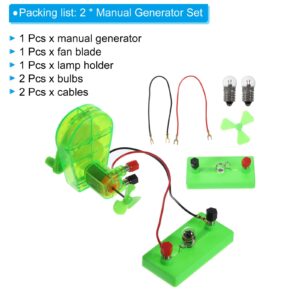 PATIKIL DIY Generator Motors Set, 2Set Mini Hand Generator Motor Kit with Bulb Lamp Holder Box Hand Cranked Power Generator Science for LED Light Windmill