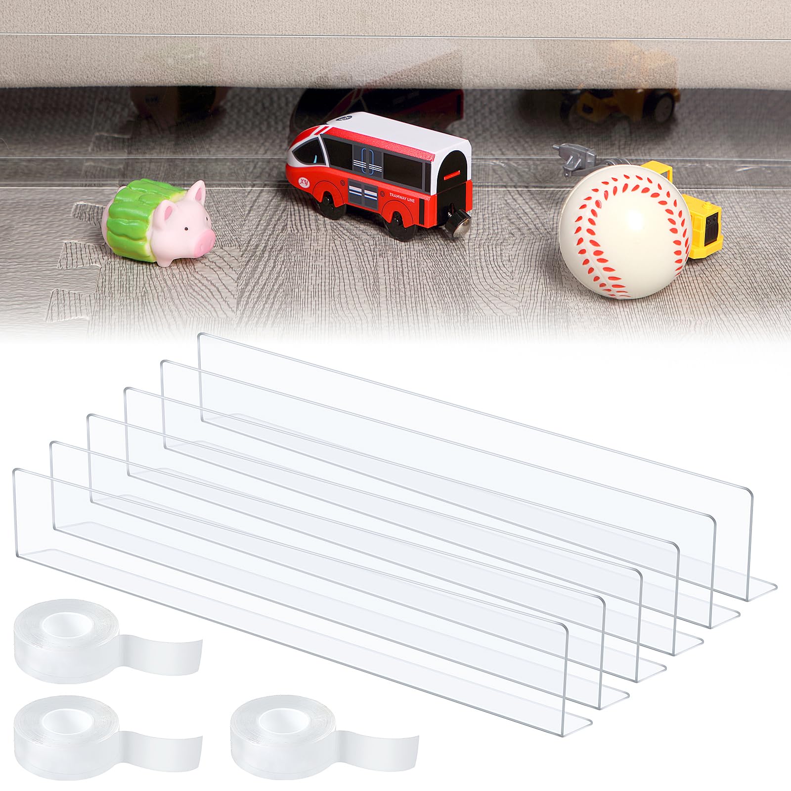 Soaoo 24 Pcs Clear Toy Blockers for Furniture 24'' L x 1.6'' W x 3.2'' H Under Bed Blocker Plastic Under Couch Blocker Couch Stoppers to Prevent Toys Pets from Getting Under Sofa Bed, Easy to Install