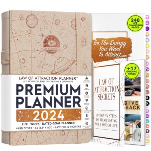 law of attraction planner 2024-2024 planner weekly and monthly, hourly planner, daily planner, daily gratitude journal, positive habit maker, vision board, planner stickers & gift box