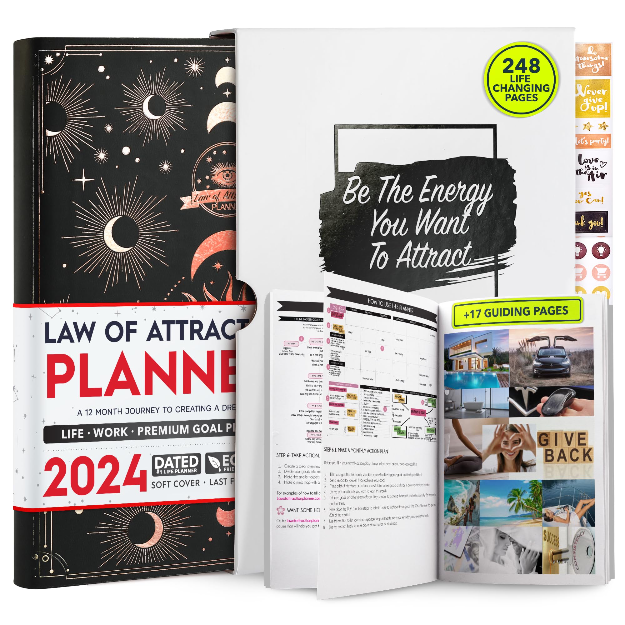 Law of Attraction Planner 2024-2024 Planner Weekly and Monthly, Hourly Planner, Daily Planner, Daily Gratitude Journal, Positive Habit Maker, Vision Board, Planner Stickers & Gift Box