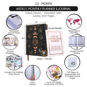 Law of Attraction Planner 2024-2024 Planner Weekly and Monthly, Hourly Planner, Daily Planner, Daily Gratitude Journal, Positive Habit Maker, Vision Board, Planner Stickers & Gift Box