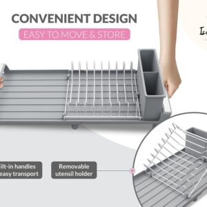 Isabel Lily Dish Drying Rack - Space-Saving Kitchen Organizer with Drainboard & Detachable Utensil Holder - Rust-Proof Stainless Dish Washer Dryer Rack