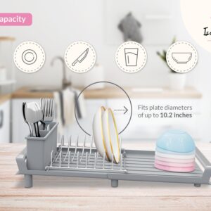 Isabel Lily Dish Drying Rack - Space-Saving Kitchen Organizer with Drainboard & Detachable Utensil Holder - Rust-Proof Stainless Dish Washer Dryer Rack