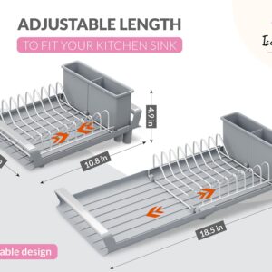 Isabel Lily Dish Drying Rack - Space-Saving Kitchen Organizer with Drainboard & Detachable Utensil Holder - Rust-Proof Stainless Dish Washer Dryer Rack