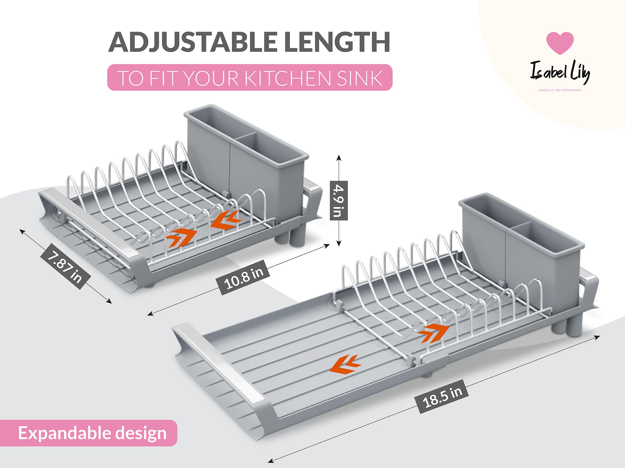 Isabel Lily Dish Drying Rack - Space-Saving Kitchen Organizer with Drainboard & Detachable Utensil Holder - Rust-Proof Stainless Dish Washer Dryer Rack