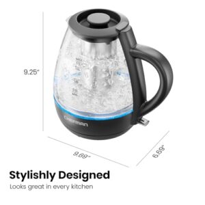 Chefman Electric Kettle with Tea Infuser, 1.7L 1500W, Removable Lid for Easy Cleaning, Boil-Dry Protection, Stainless Steel Filter, BPA Free, Auto Shut Off Hot Water Boiler, Glass Electric Tea Kettle