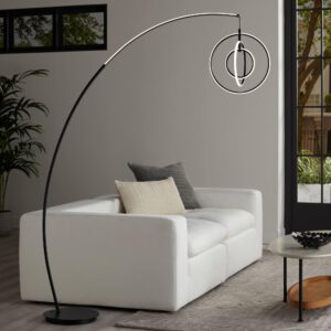 possini euro design allura modern 79" tall arc floor lamp standing matte black metal 3-ring swivel led light for living room reading family bedroom bedside office house home