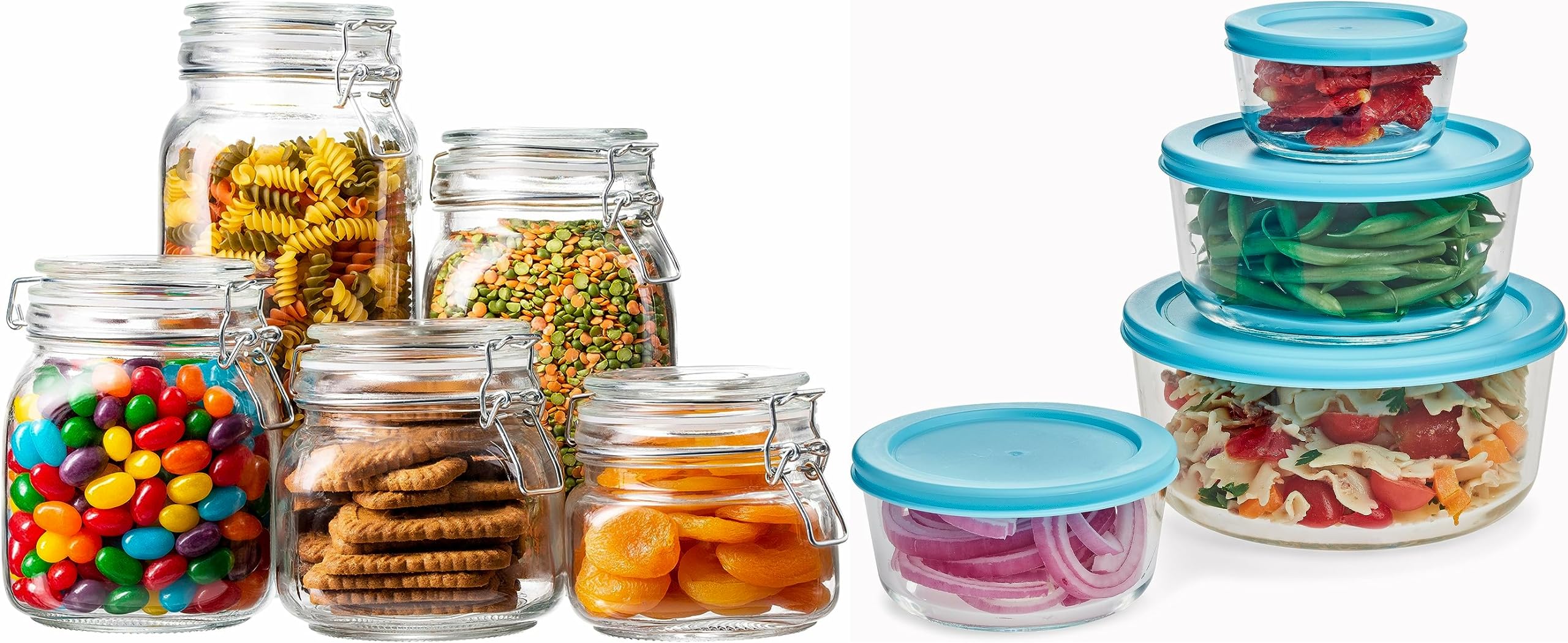 EatNeat 5-Piece Airtight Glass Kitchen Canisters with Glass Lids 4 pc Round Glass Food Storage Containers With Lids