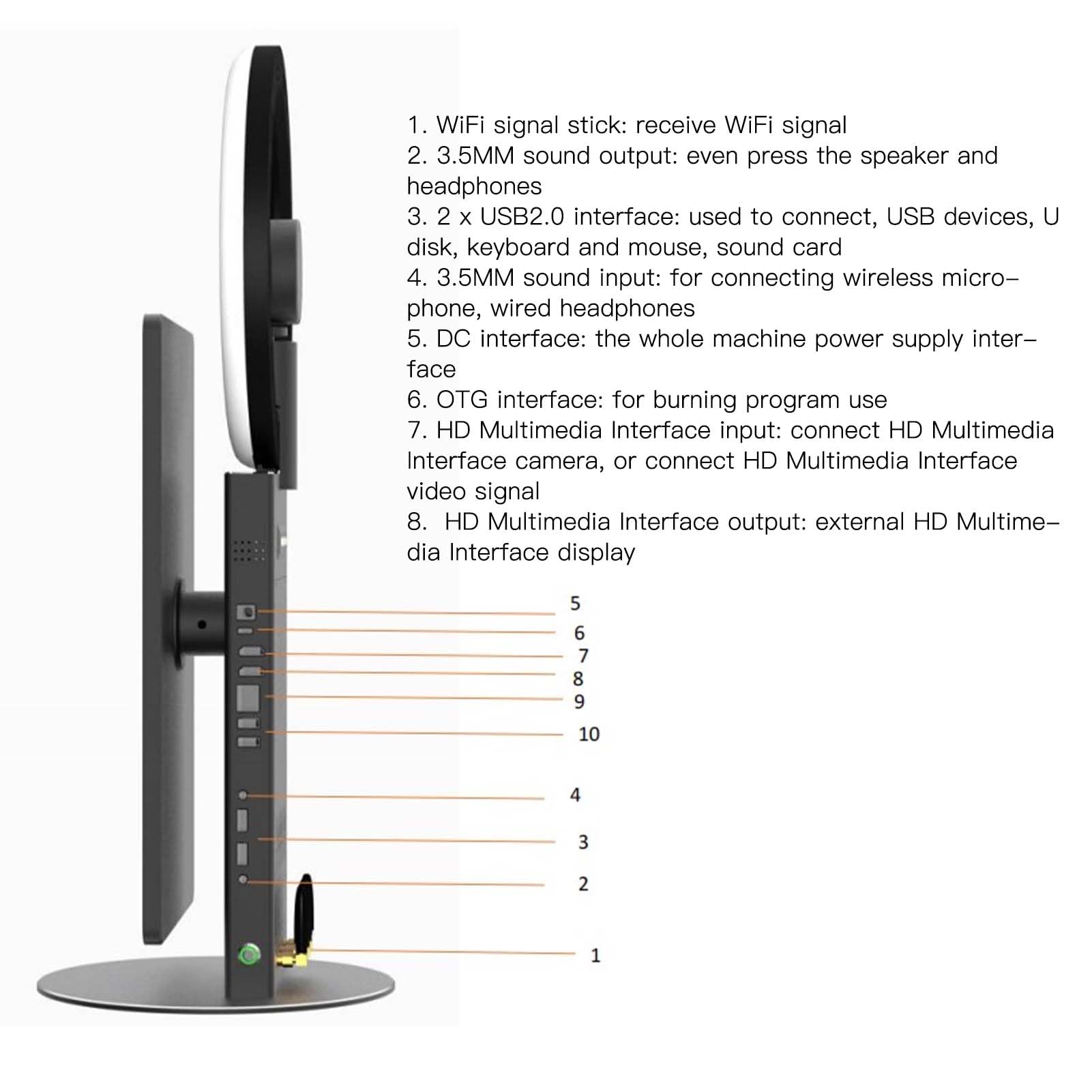 All in One Live Broadcast Machine, 15.6 Inch Rotating Large Screen for Live Broadcasting, Supports Cell Phone Screen Casting, MTK 8 Core 6nm CPU 2.4G 5G WiFi BT 5.0 100 to 240V