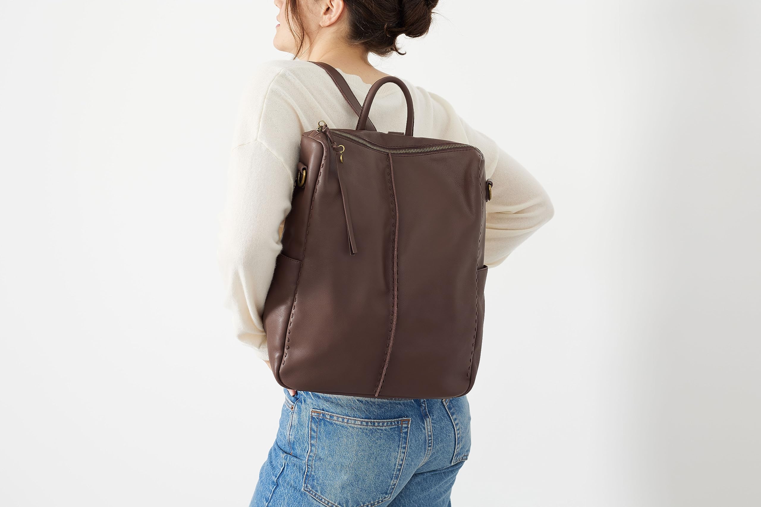 The Sak Los Feliz Backpack in Leather, Detachable Shoulder Strap, Mahogany