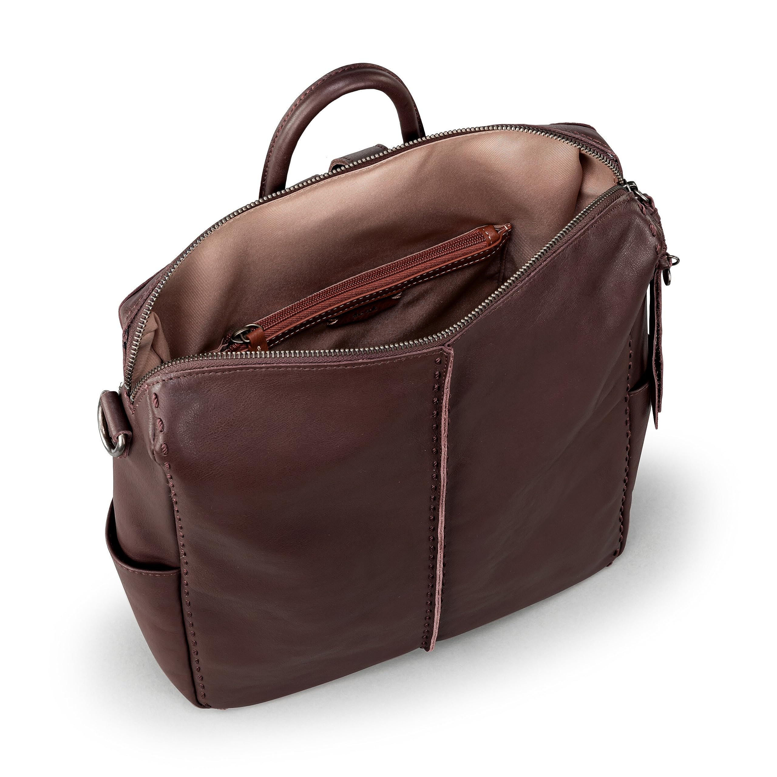 The Sak Los Feliz Backpack in Leather, Detachable Shoulder Strap, Mahogany