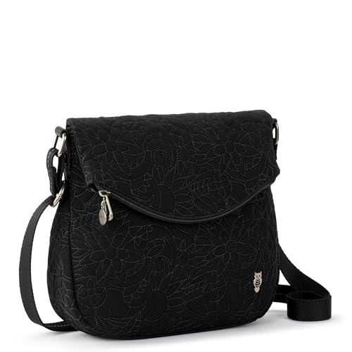 Sakroots Foldover Crossbody Bag in Eco-Twill with Adjustable Strap, Black Spirit Desert Quilted