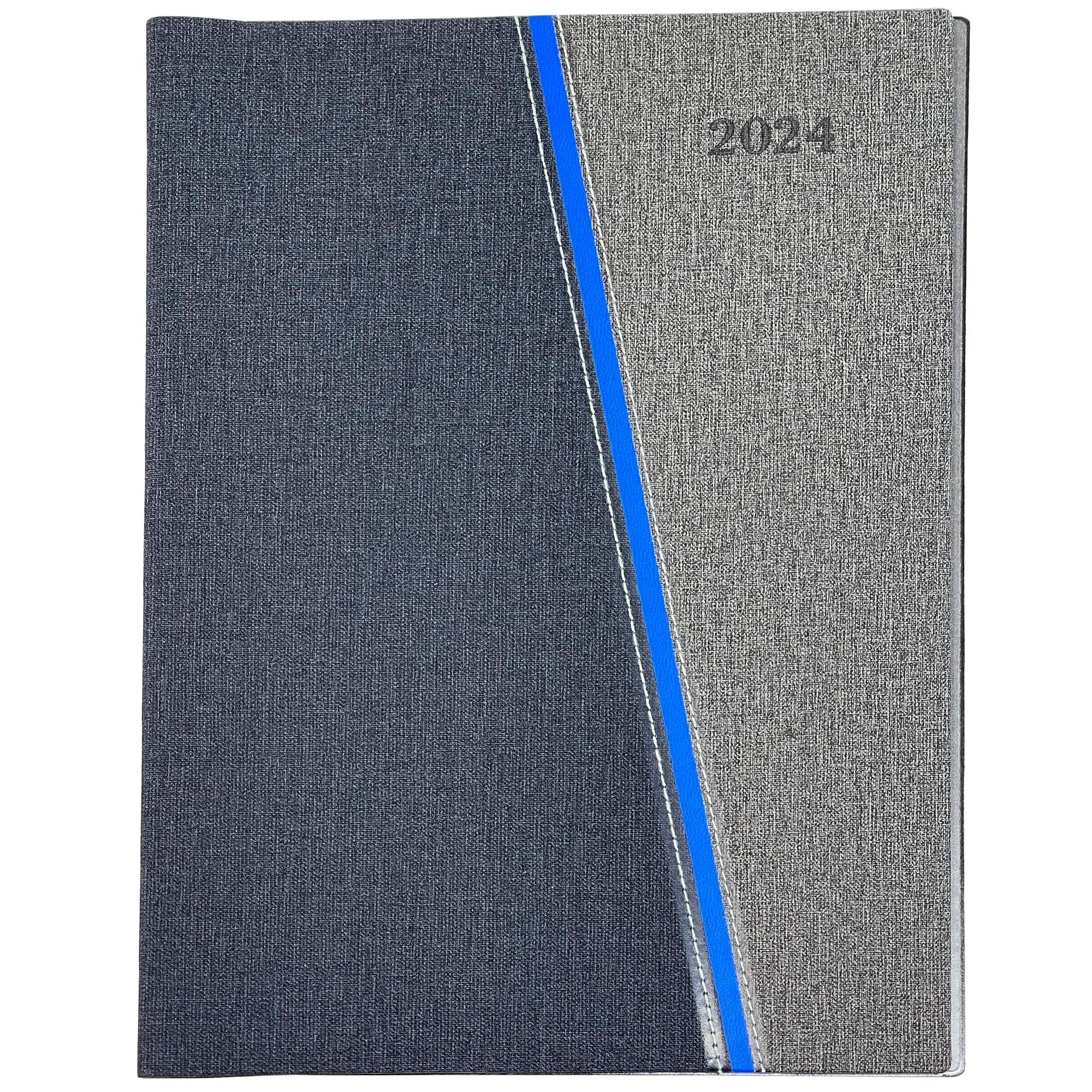 2024 Monthly Calendar Planner Organizer Date Log | 14 Month-at-a-Glance 10 X 7 Grey Sleek Denim Cover Blue Strip - Appointment Agenda Goals Accountability Meetings Book to Do List Time Management