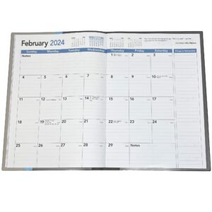 2024 Monthly Calendar Planner Organizer Date Log | 14 Month-at-a-Glance 10 X 7 Grey Sleek Denim Cover Blue Strip - Appointment Agenda Goals Accountability Meetings Book to Do List Time Management