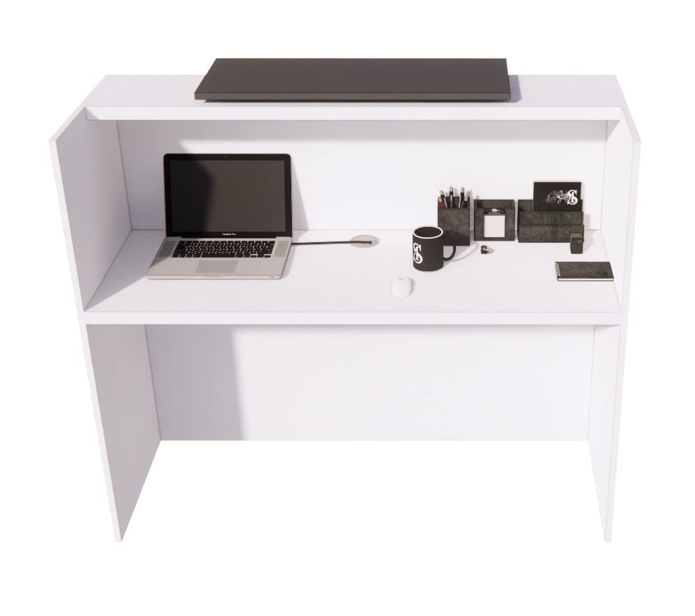 UGOS ICN 53" Modern Reception Desk, Multifunctional Modern Transaction Counter Top, Laminate Desktop, Standing Front Table for Office, Home, School, Salon, Spa - White & Anthracite Gray