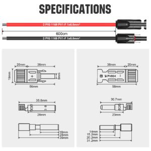 ECO-WORTHY 20FT 10AWG Solar Panel Extension Cable with Female and Male Connector for Solar Panels, Solar Controllers (20FT Red + 20FT Black)