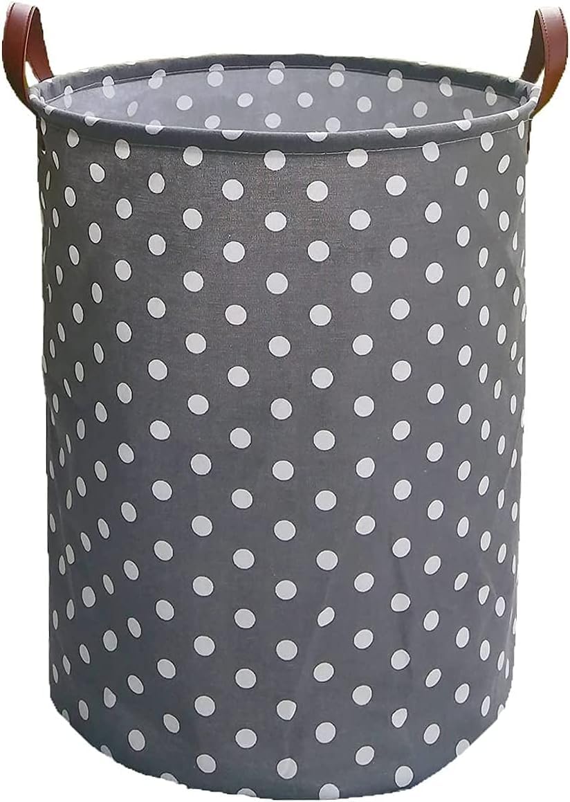 SANTIGHU Large Laundry Basket, Waterproof Laundry Hamper, Collapsible Canvas Basket for Kids Room,Toy Organizer, Home Decor, Nursery Hamper (Black Dot)