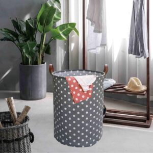 SANTIGHU Large Laundry Basket, Waterproof Laundry Hamper, Collapsible Canvas Basket for Kids Room,Toy Organizer, Home Decor, Nursery Hamper (Black Dot)