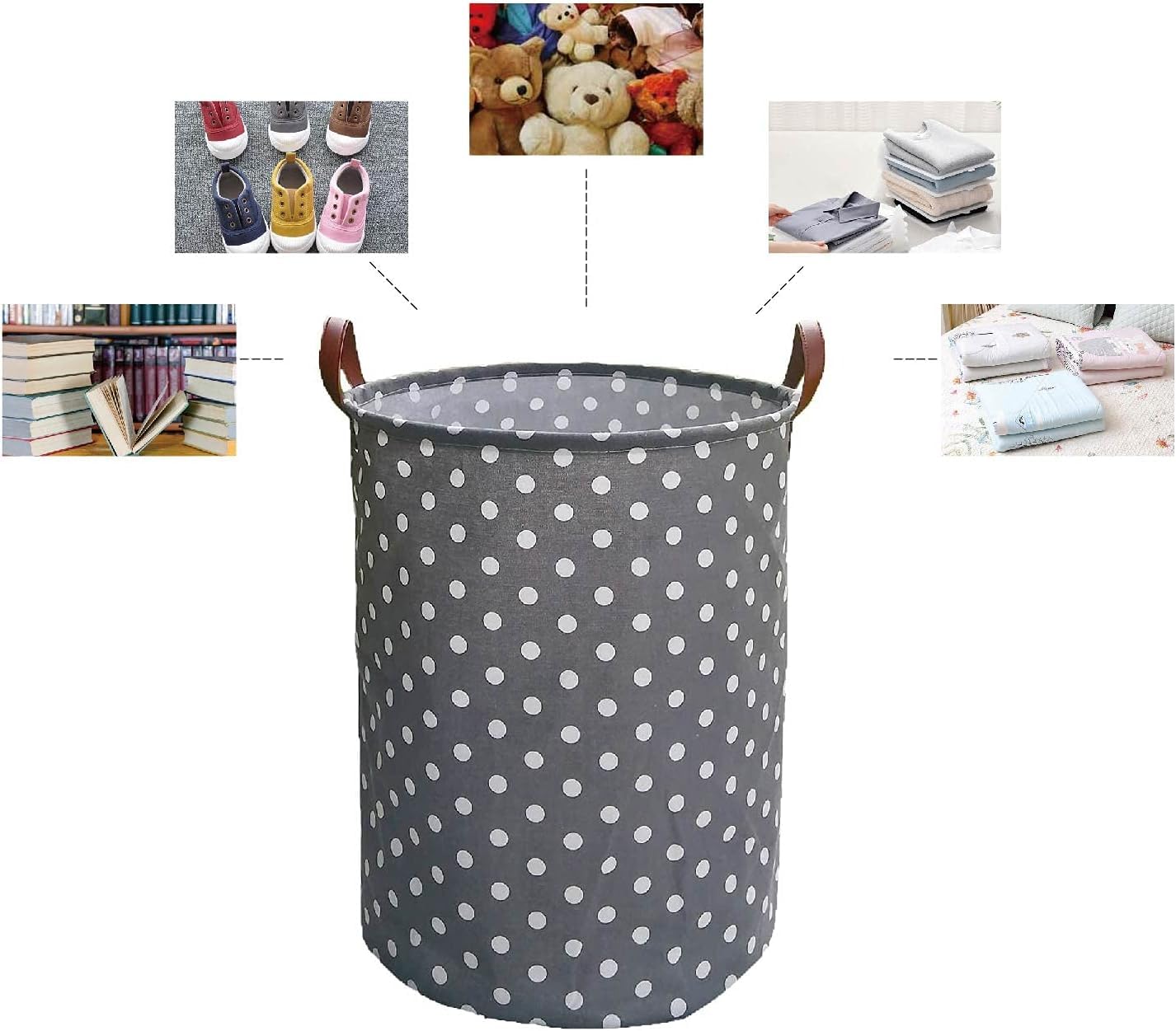 SANTIGHU Large Laundry Basket, Waterproof Laundry Hamper, Collapsible Canvas Basket for Kids Room,Toy Organizer, Home Decor, Nursery Hamper (Black Dot)