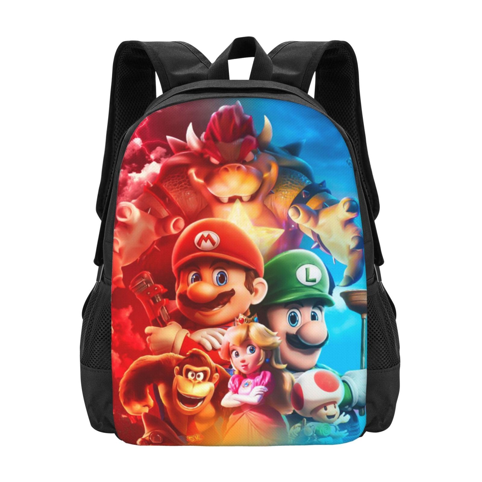 Mario Backpack Anime Game Character Patterns Multifunction Laptop Bag With Side Pockets Durable Laptop Bag For 17 In