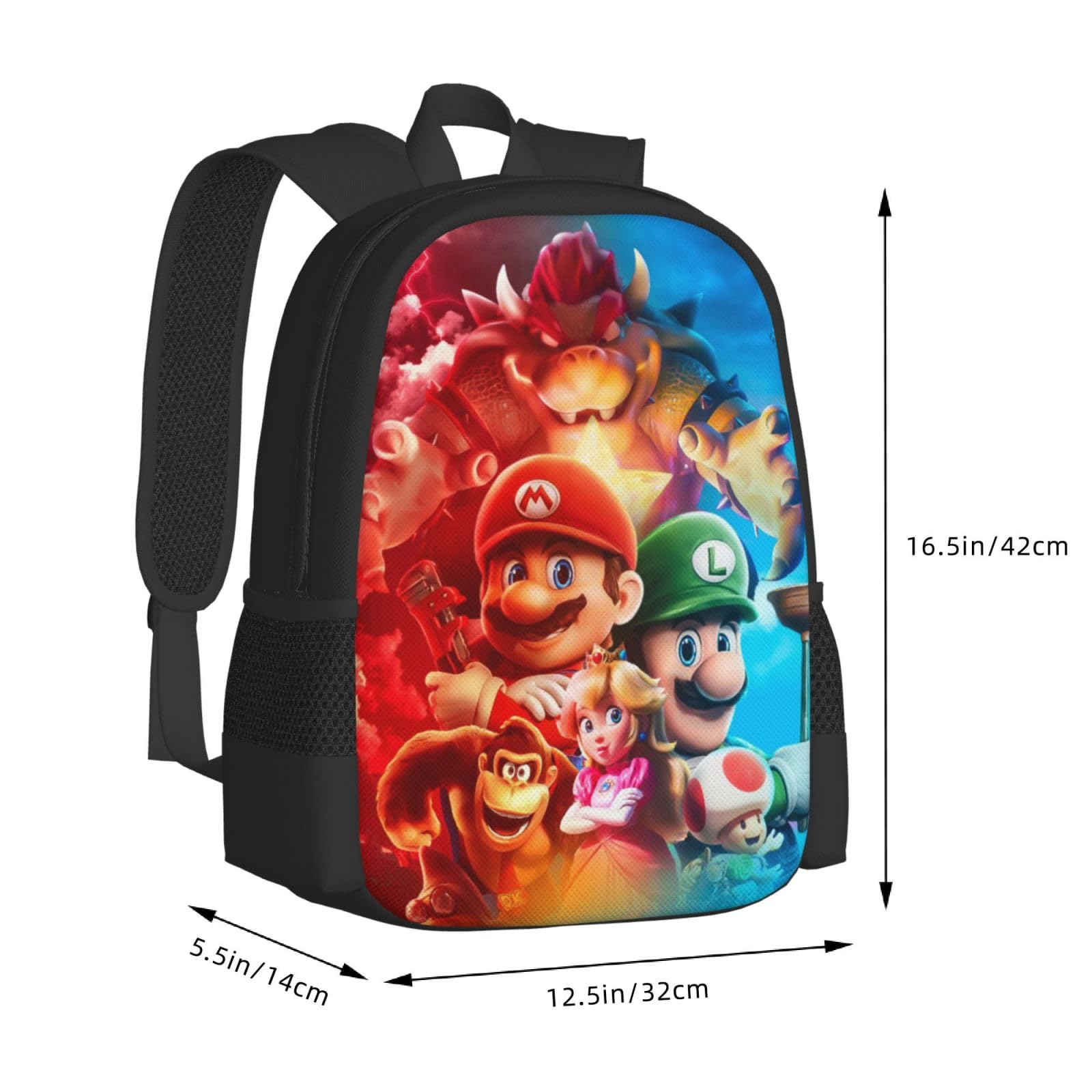 Mario Backpack Anime Game Character Patterns Multifunction Laptop Bag With Side Pockets Durable Laptop Bag For 17 In