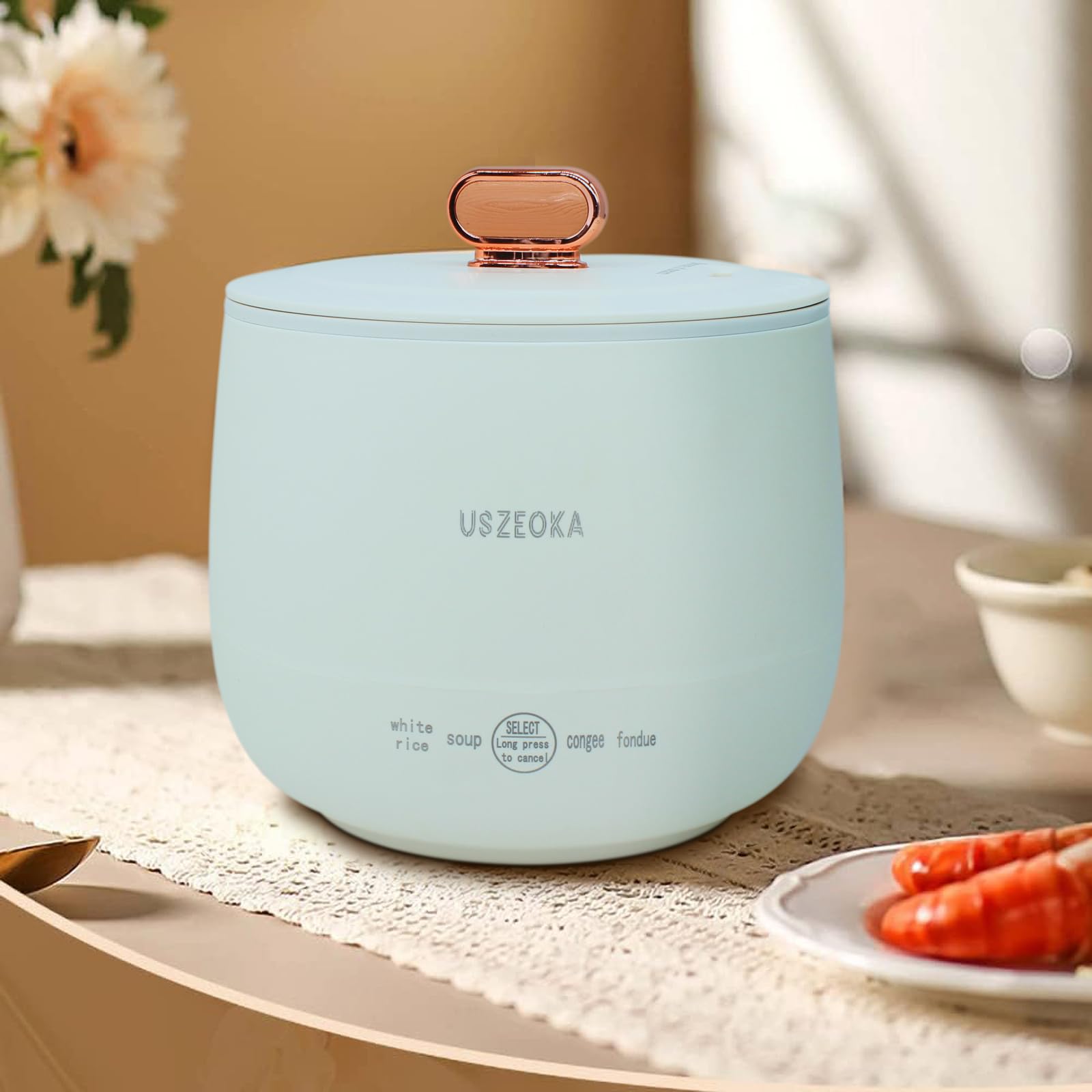 Portable Mini Rice Cooker 1 Cup, 1.5L Small Non-Stick Electric Hot Pot Ramen Cooker with Over-Heating and Boil Dry Protection for Travel, Office, Cooking Rice, Soup, Dorm For 1-2 People, Blue