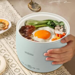 Portable Mini Rice Cooker 1 Cup, 1.5L Small Non-Stick Electric Hot Pot Ramen Cooker with Over-Heating and Boil Dry Protection for Travel, Office, Cooking Rice, Soup, Dorm For 1-2 People, Blue