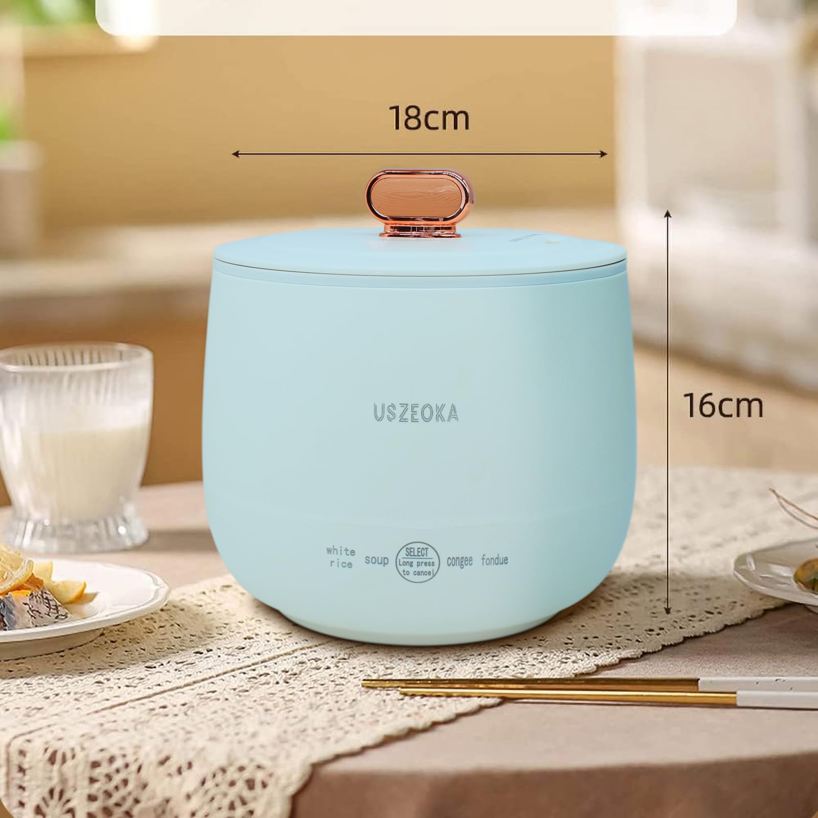 Portable Mini Rice Cooker 1 Cup, 1.5L Small Non-Stick Electric Hot Pot Ramen Cooker with Over-Heating and Boil Dry Protection for Travel, Office, Cooking Rice, Soup, Dorm For 1-2 People, Blue