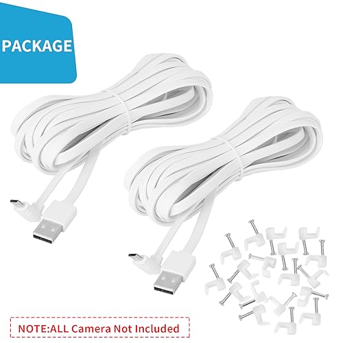 UYODM 2Pack 10FT/3M L-Shape Micro USB Extension Cable Compatible with WYZE Cam Pan V3, 90 Degree Extension Charging Cable Power Your WYZE Cam Pan V3 Continuously - White