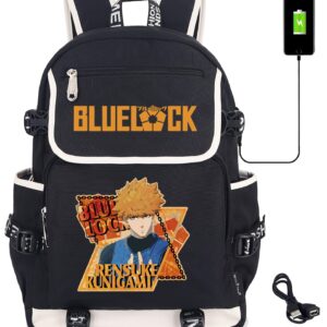 Roffatide Anime Blue Lock Laptop Backpack with USB Charging Port Yoichi Isagi Rucksack with Printed Wanima Backpack for Men Women Seishiro Nagi Graphic Travel Yor Backpack D