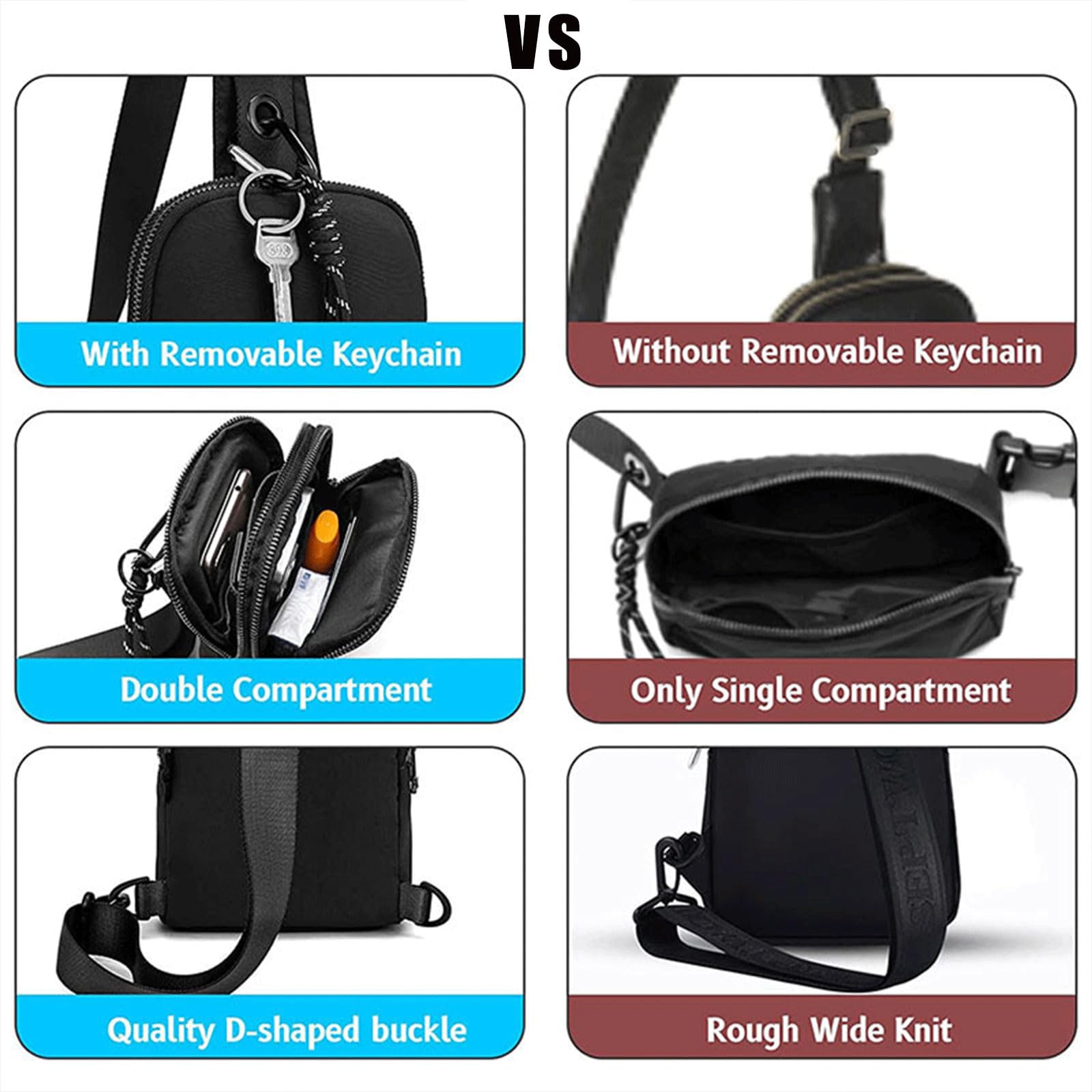 iRanjuli Phone Chest Sling Bags Women Travel Waterproof Shoulder Daypacks Small Cross Pack Men Black Sport Bags with Keychain