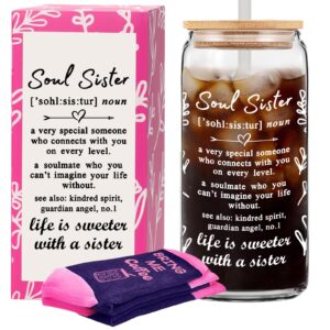 hweijm soul sister gifts, best friend birthday gifts for women, friendship gifts, female friends friendship birtdhay gifts for bff besties, 20 oz soul sister coffee glass