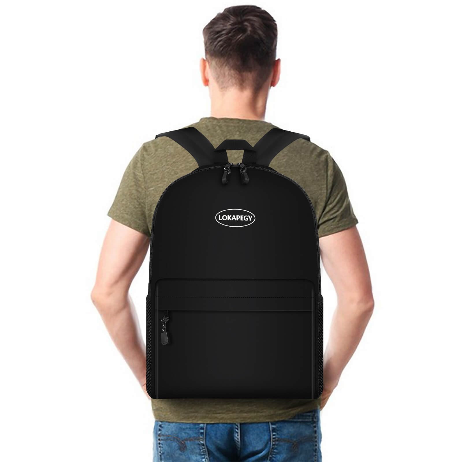 LOKAPEGY Simple School Backpack for Teens, Black Casual Backpack for College Students, Lightweight Backpack for School Boys, Travel Laptop Backpack for Men & Women