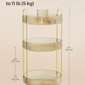 SONGMICS Makeup Organizer, 3-Tier Round Rotating Skincare Organizer Countertop, Customizable, Toiletries Vanity Organizer, Lazy Susan, Gift, Champagne Gold UJKA011A01