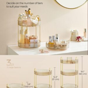 SONGMICS Makeup Organizer, 3-Tier Round Rotating Skincare Organizer Countertop, Customizable, Toiletries Vanity Organizer, Lazy Susan, Gift, Champagne Gold UJKA011A01