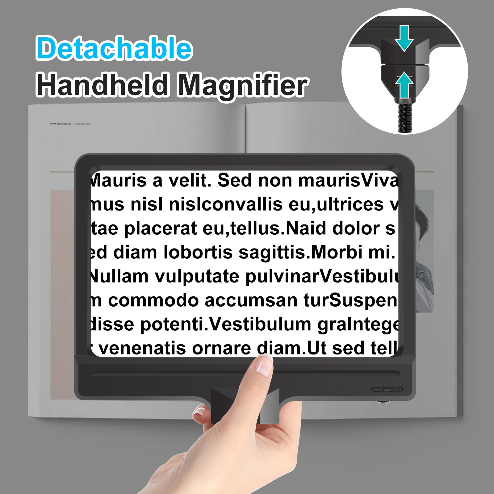 JUOIFIP 5X Magnifying Glass with Light and Stand, Adjustable Brightness Magnifying Floor Lamp, Gooseneck Arm Lighted Magnifier for Reading, Crafts and Close Work