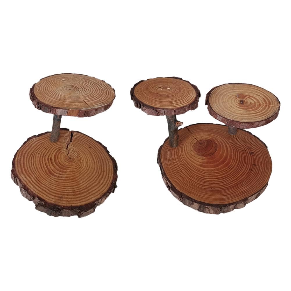 2 Tiered Wood Stand, Rustic Wood Cake Stand, Dessert Display Tray, Cup Cake Tier Stand Farmhouse Tiered Tray Decor Set for Party and Wedding Decoration