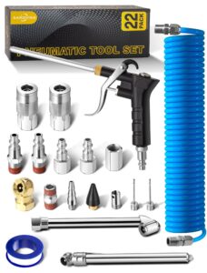 sardvisa 22-packs air compressor accessories kit, 25ft upgrade repairable air hose with 1/4'' npt air tool kit, air blow gun/air chuck/tire gauge, pneumatic tool set