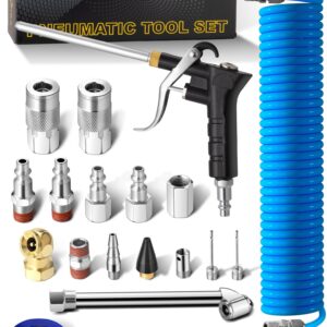 SARDVISA 22-Packs Air Compressor Accessories Kit, 25FT Upgrade Repairable Air Hose with 1/4'' NPT Air Tool Kit, Air Blow Gun/Air Chuck/Tire Gauge, Pneumatic Tool Set