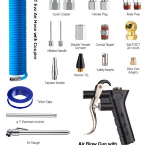 SARDVISA 22-Packs Air Compressor Accessories Kit, 25FT Upgrade Repairable Air Hose with 1/4'' NPT Air Tool Kit, Air Blow Gun/Air Chuck/Tire Gauge, Pneumatic Tool Set